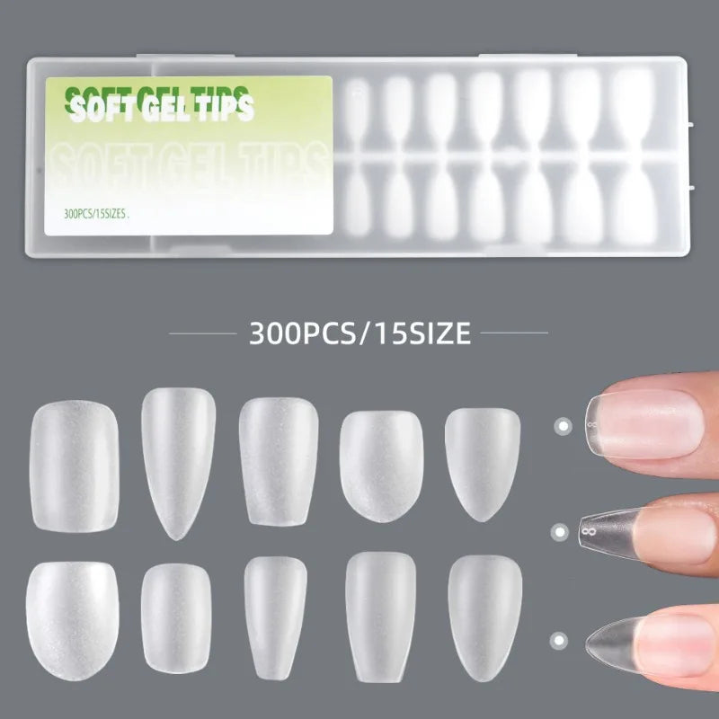 Nail Tip Matte 15 Different Sizes Full Coverage Fake Nail Tips for Nai ...
