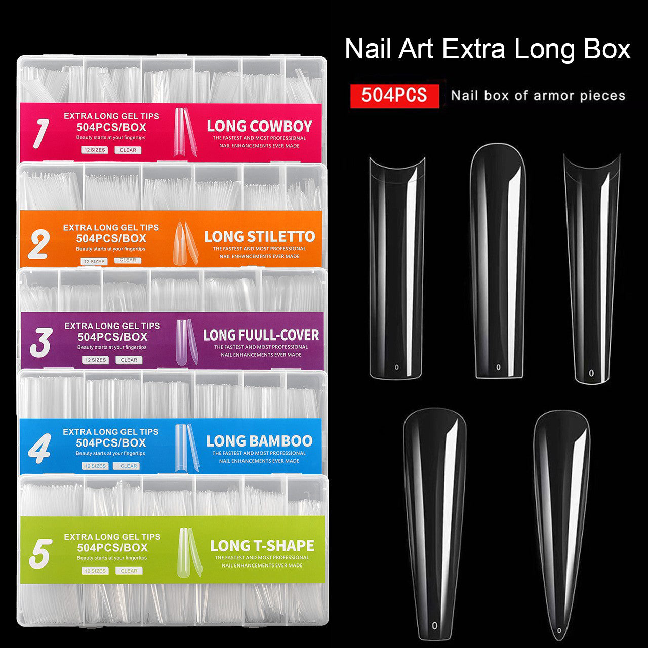 240/504 Pcs Full Coverage/Half Coverage Acrylic Clear Extra Long Nail ...